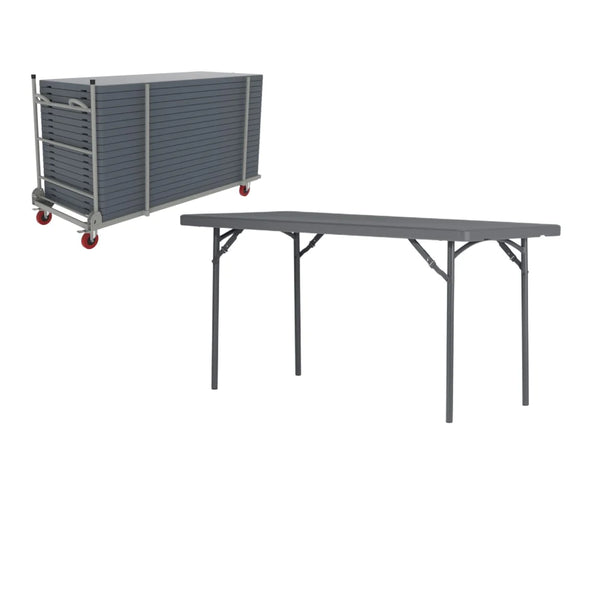 Zown Plastic Folding Table Bundle - 10 Tables & Trolley - 6ft x 2ft 6i ...