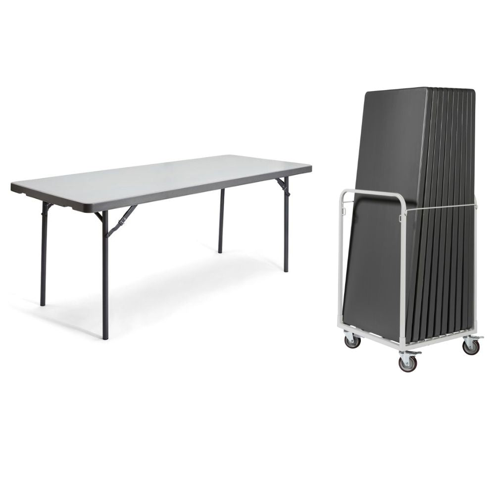 Zown Plastic Folding Table Bundle - 10 Tables & Upright Trolley - 5ft ...