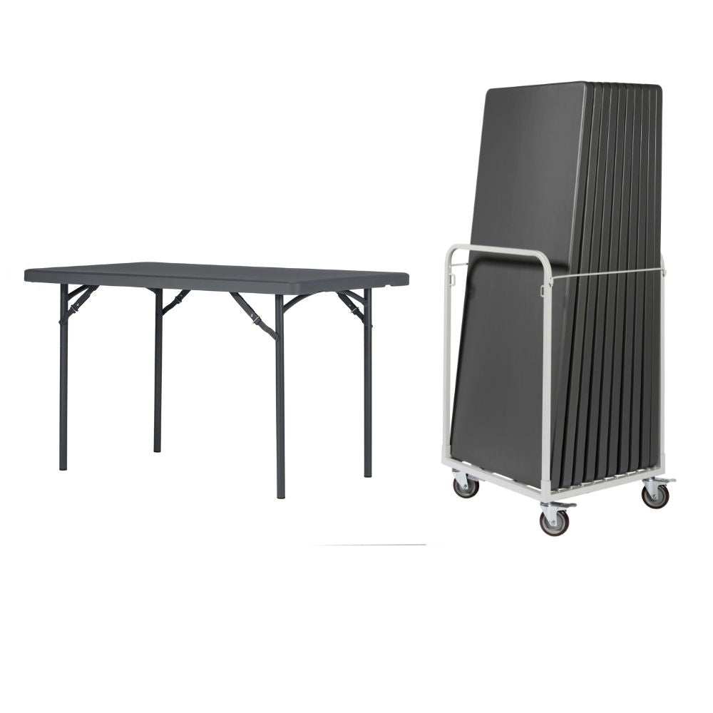 Zown Plastic Folding Table Bundle - 10 Tables & Upright Trolley - 4ft ...