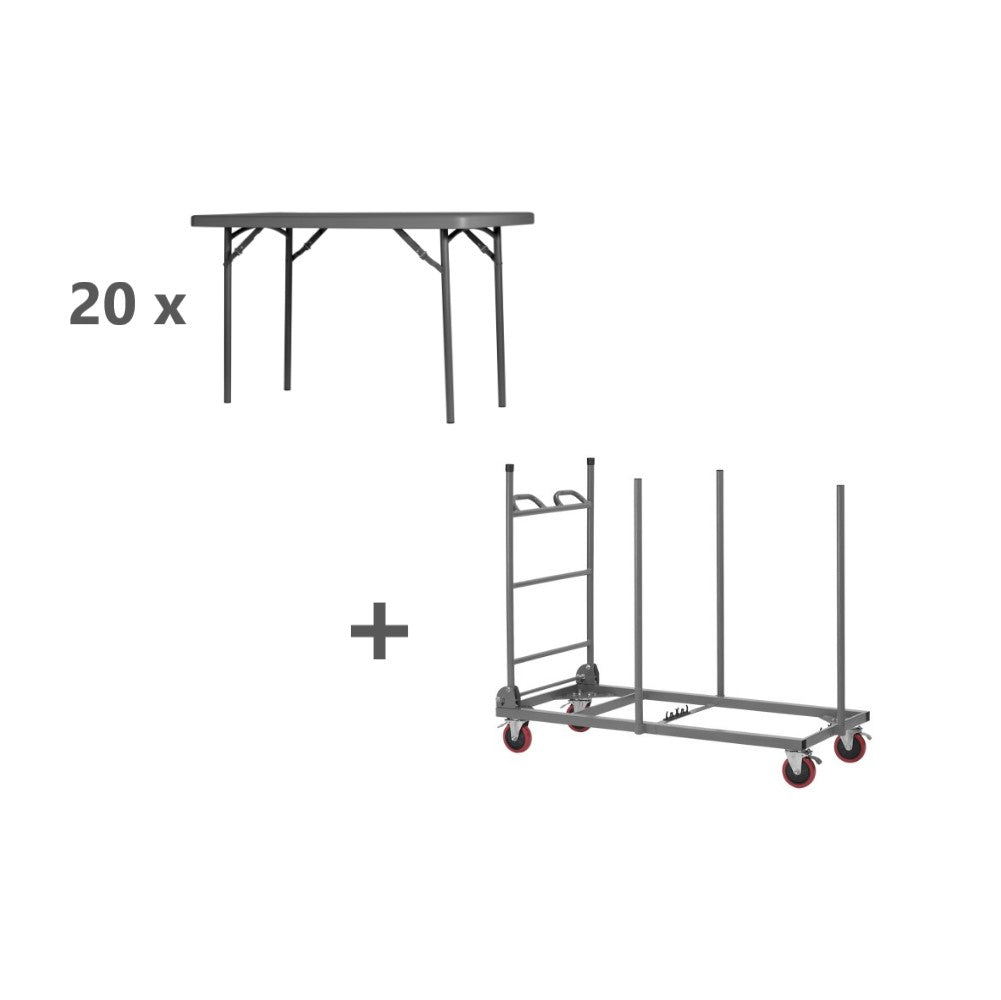 20 x Zown Rectangle Plastic Folding Tables & Trolley - 4ft x 2ft – Mogo ...